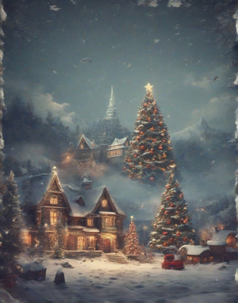 Christmas Tree Wallpapers HD Background With Santa Claus House | OyePhoto
