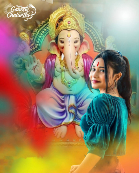 With Girl Ganesh Ji Photo Editing Background HD Images Download | OyePhoto