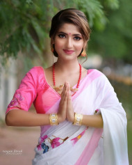 Angle Rai Pictures In red Saree ( Tik Tok star ) Pics | OyePhoto