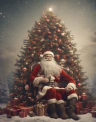 Merry Christmas Editing Background With Santa Claus And Tree | OyePhoto